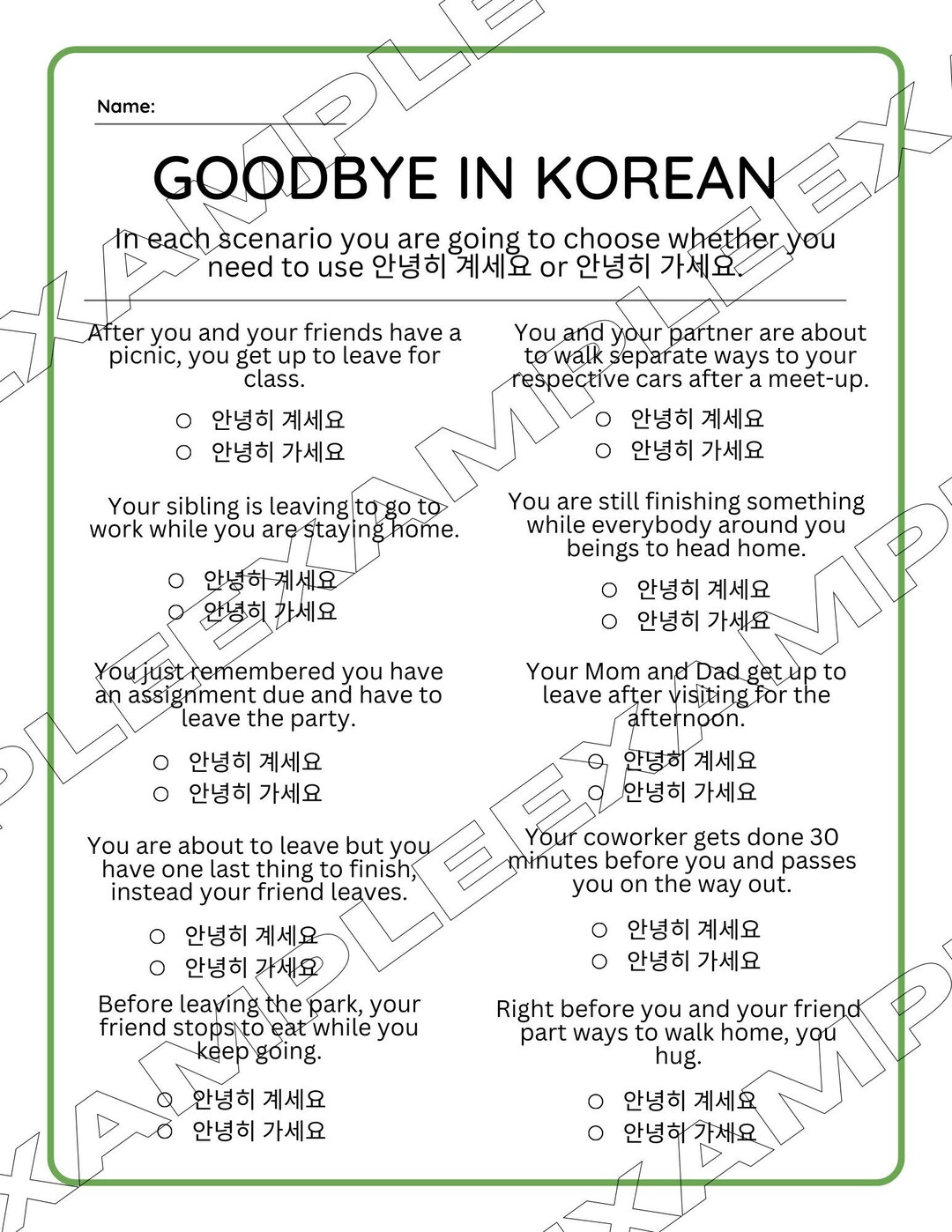 Goodbye Korean Worksheet Digital Download Teacher Student Png Jpg Svg ...