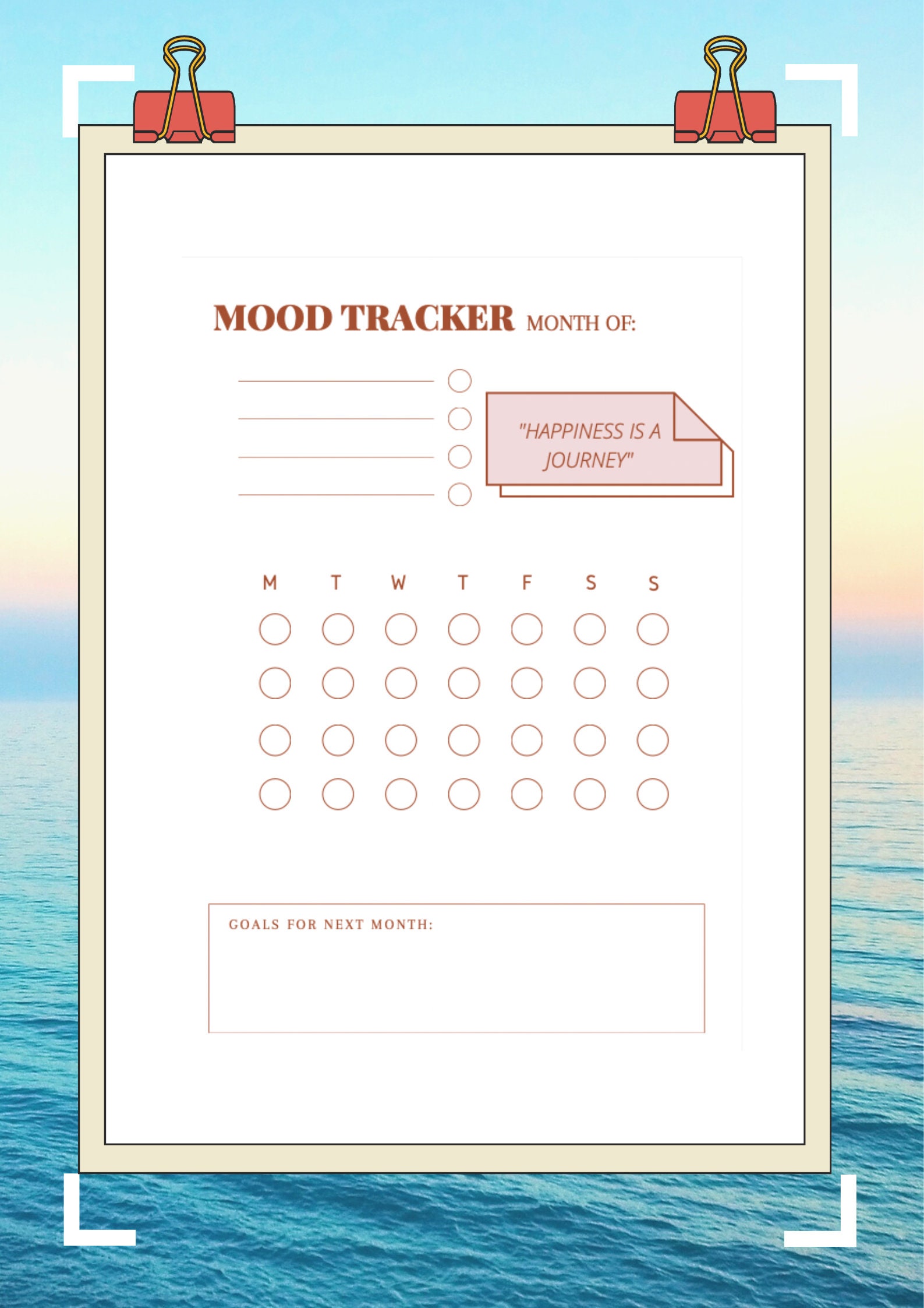 Montlhy Mood Tracker, Emotions Tracker, Feelings Planner, Monthly ...