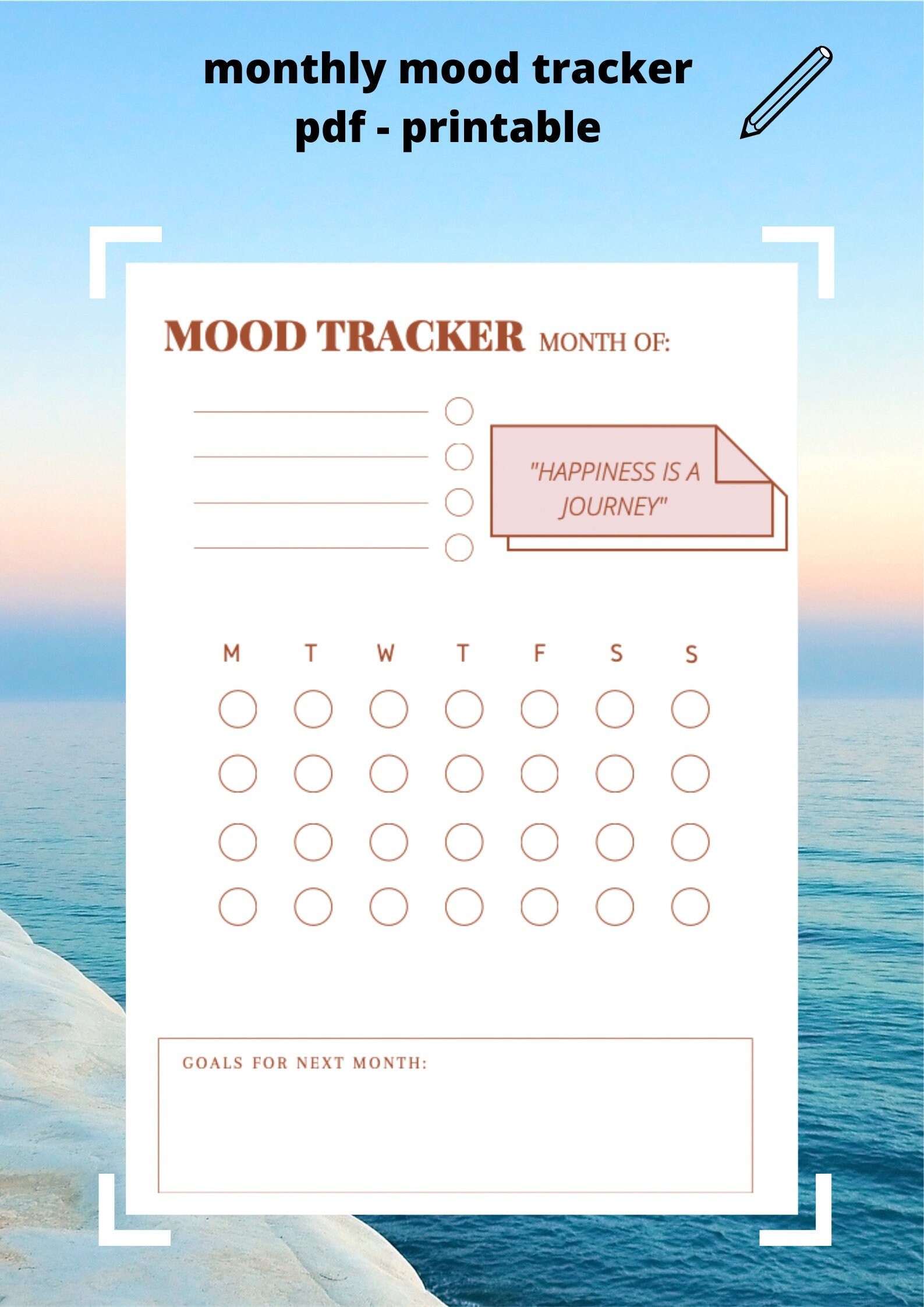 Montlhy Mood Tracker, Emotions Tracker, Feelings Planner, Monthly ...