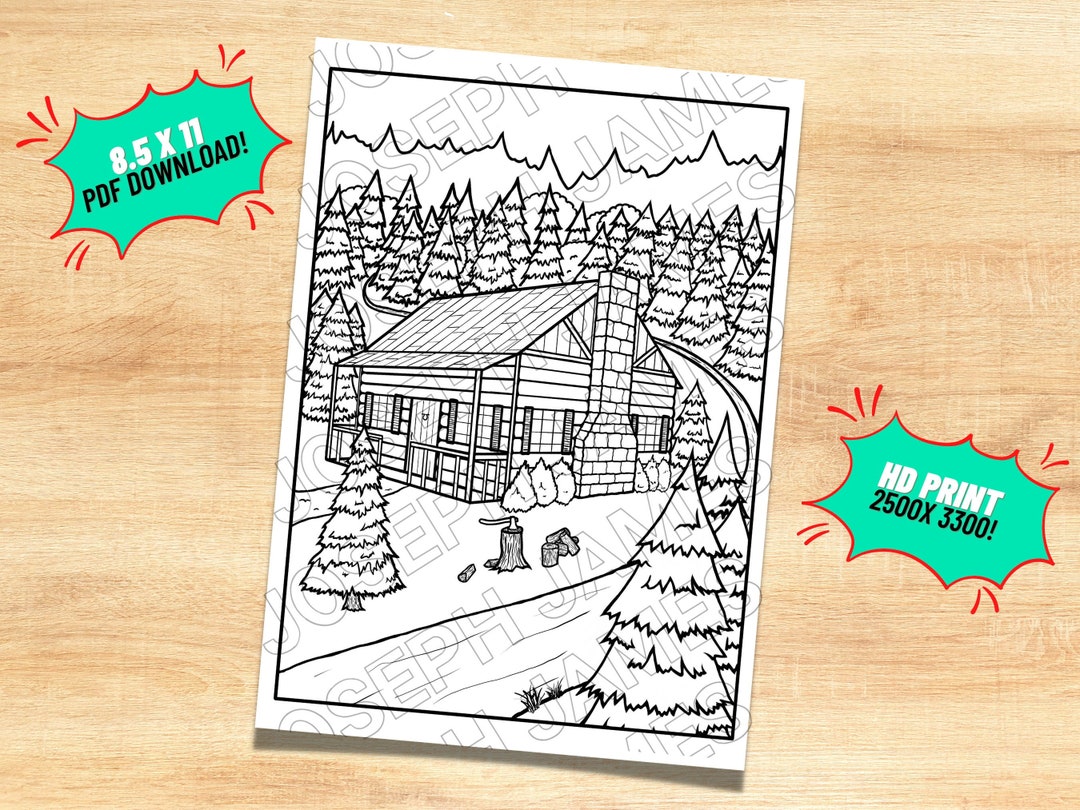 Log Cabin Coloring Page - HD Digital Download Print - Etsy