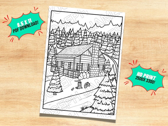 Log Cabin Coloring Page HD Digital Download Print - Etsy