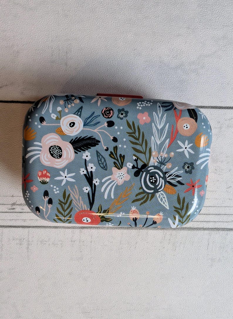 Notions Storage Tin | Hinge Top Tin | Patterned Notions Storage | Small ...