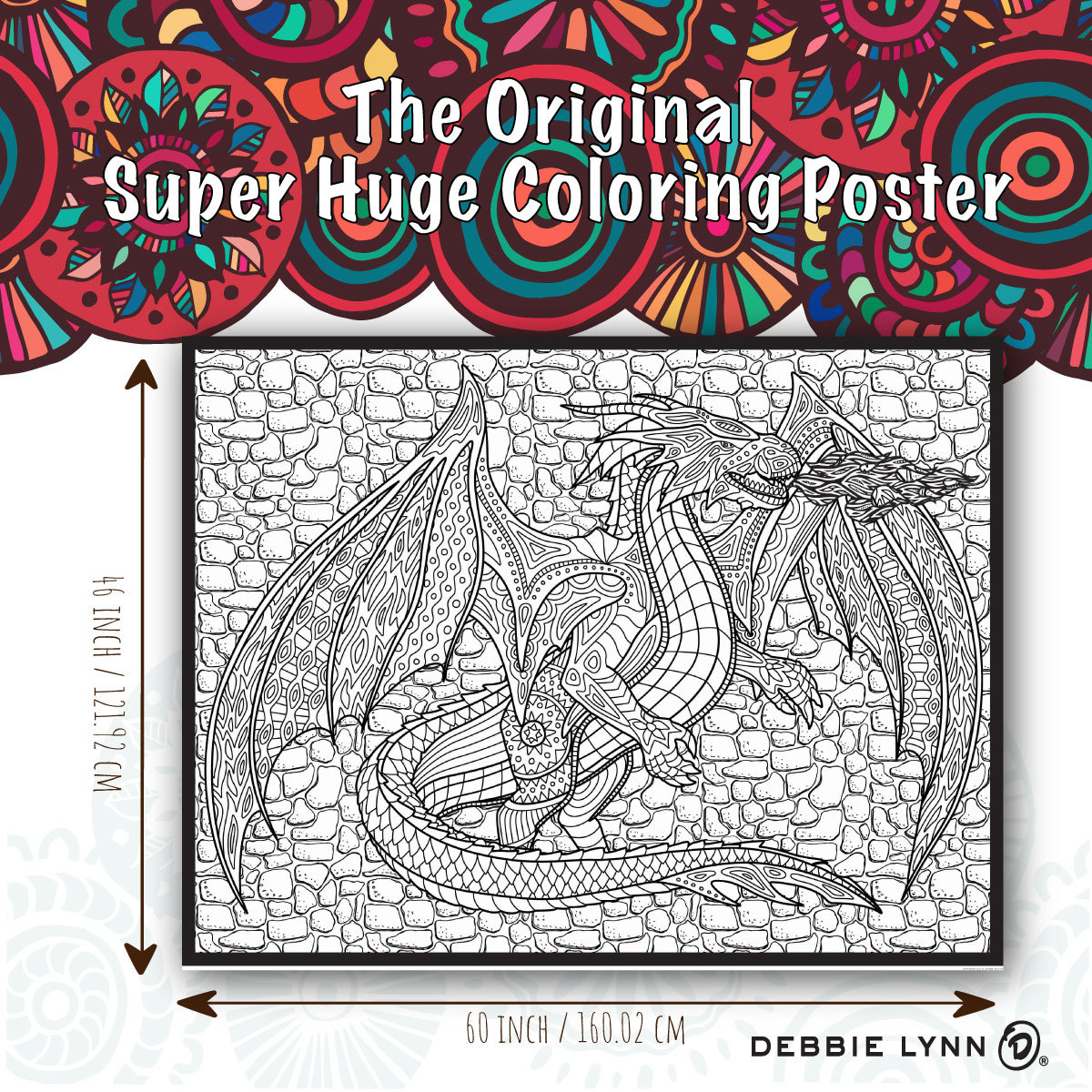 Dragon Coloring Poster ROLLED Super Huge 48x63" | Adult Coloring ...