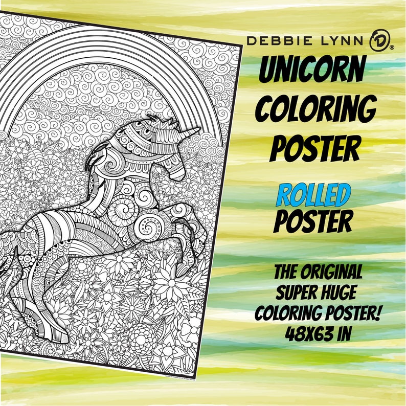 Unicorn Mandala Coloring Poster ROLLED Super Huge Size 48x63 Inches ...