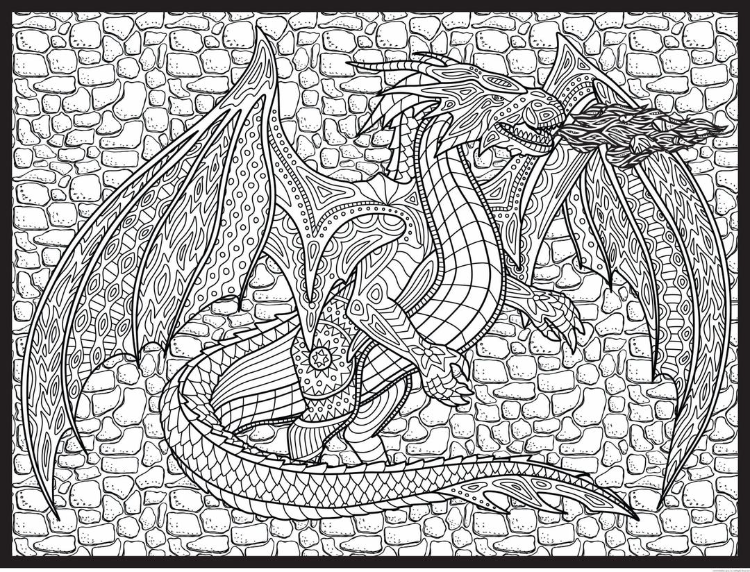 Dragon Coloring Poster ROLLED Super Huge 48x63 Adult Coloring Activity ...