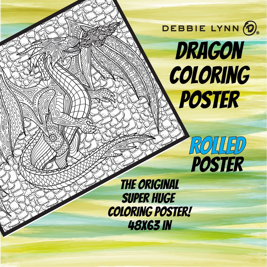 Dragon Coloring Poster ROLLED Super Huge 48x63" | Adult Coloring ...