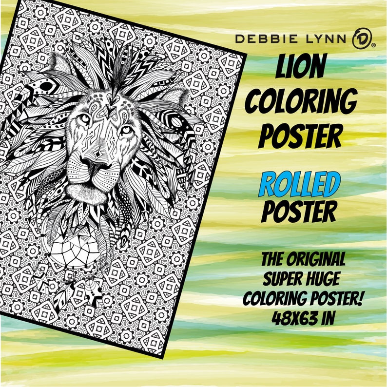 Lion Coloring Poster | ROLLED | Super Huge Size 48x63" | Makes a Unique ...