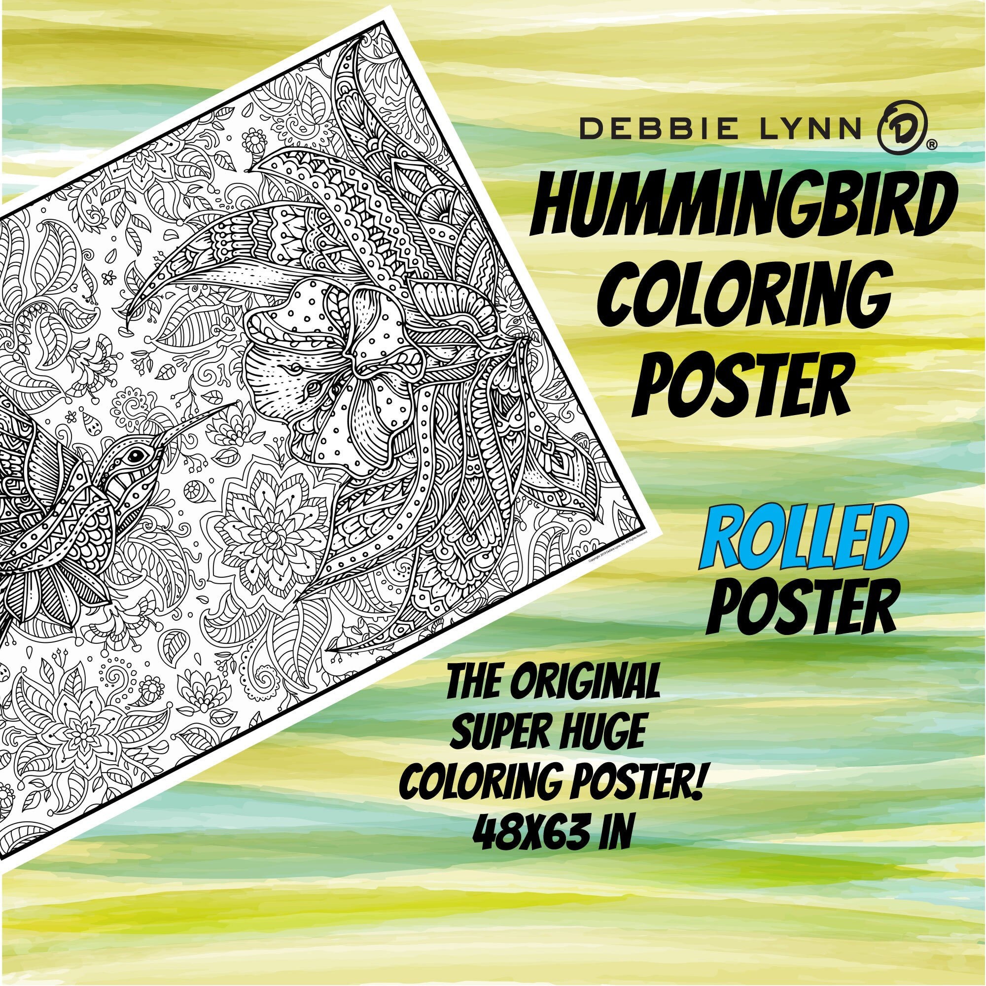 Hummingbird Coloring Poster ROLLED Huge Size 48x63 Adult Coloring Pages ...