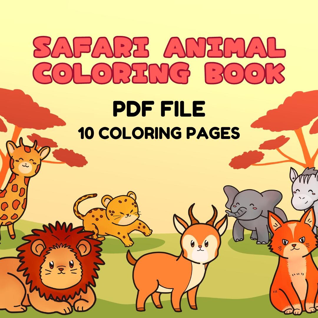 Safari Animal Coloring Book for Kids Cute & Fun Jungle Animals Coloring ...