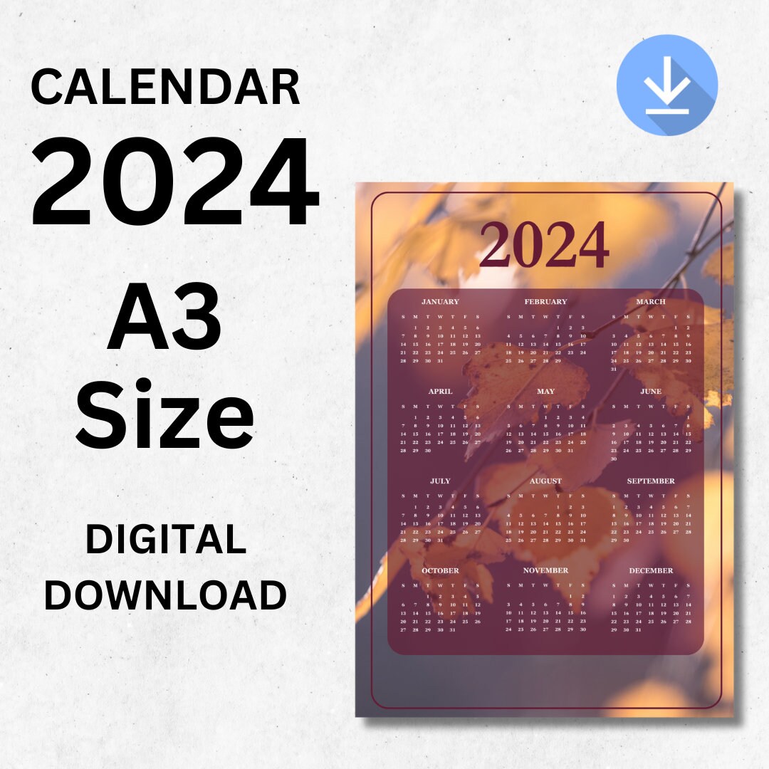 2024 Minimalist Calendar A3 Size, PNG & PDF, Instant Download Stay ...
