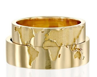 World Map Wedding Bands - Etsy