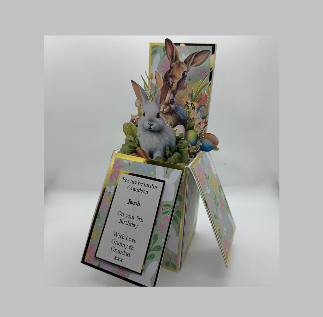 Personalised Easter Bunny Rabbit Pop up Box Card Rabbit Easter Card ...