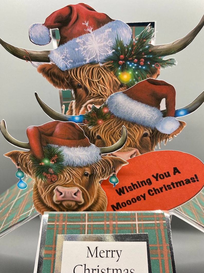 Personalised Christmas Highland Cow Pop up Box Card Highland Cow ...