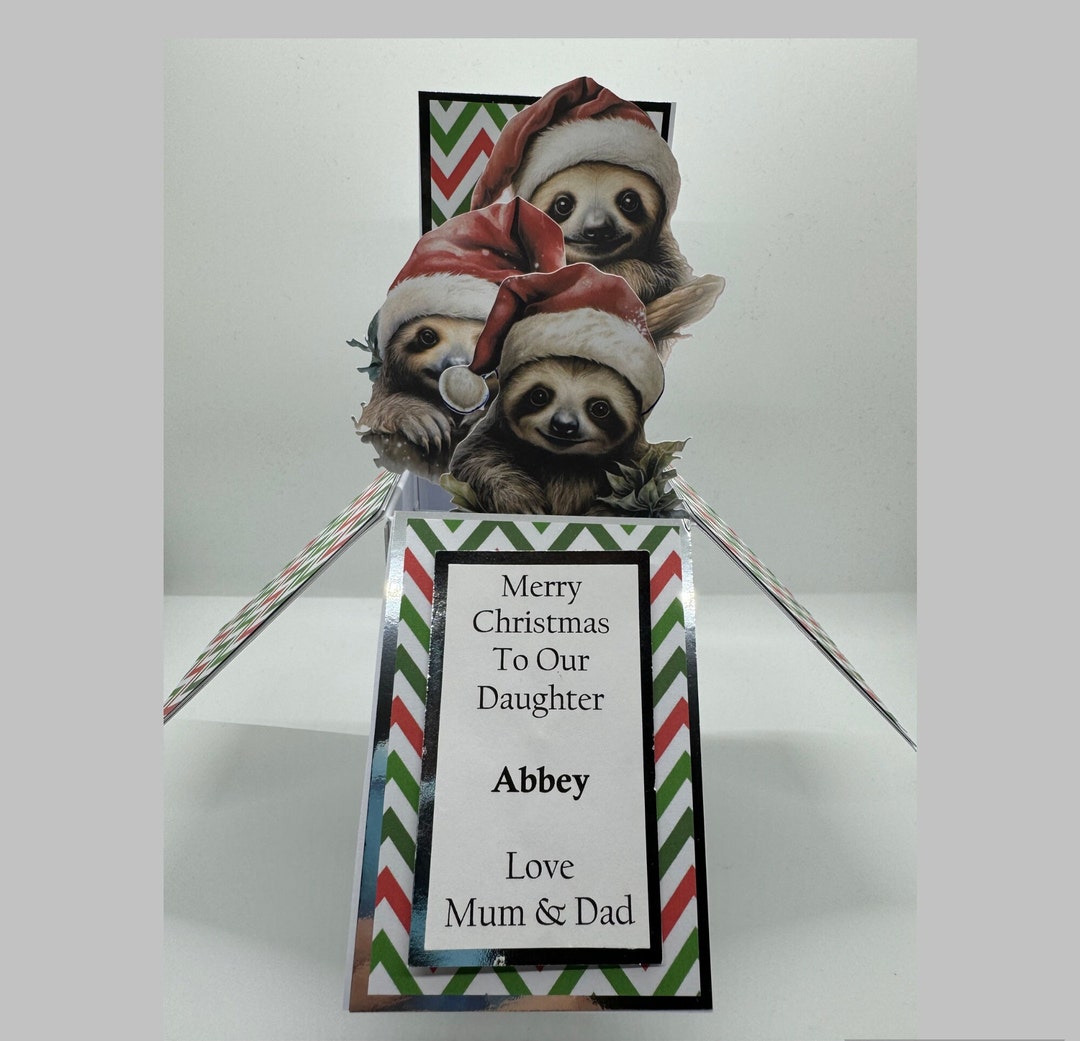 Personalised Christmas Sloths Pop up Box Card Sloth Christmas Card 3D ...