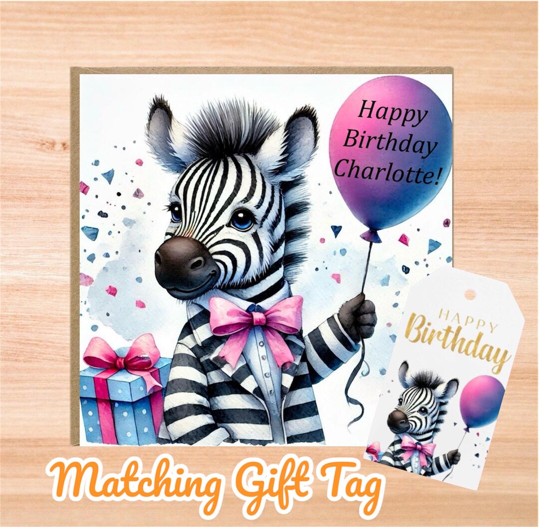 Zebra Birthday Card Zebra Gift Tags Card for Mum Card for Wife Card for ...