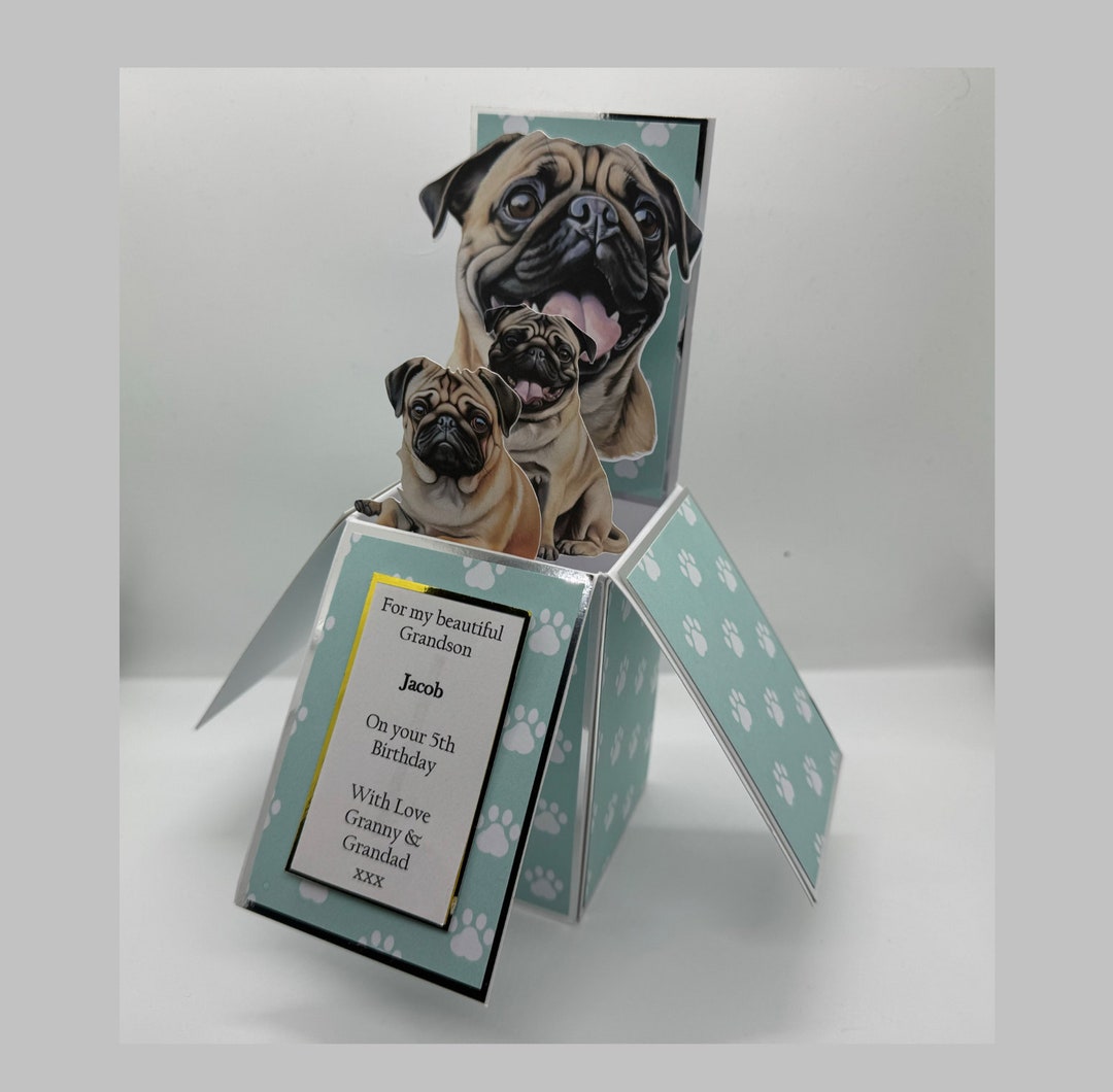 Personalised Pug Pop up Box Card - Dog Birthday Card - Birthday Card ...
