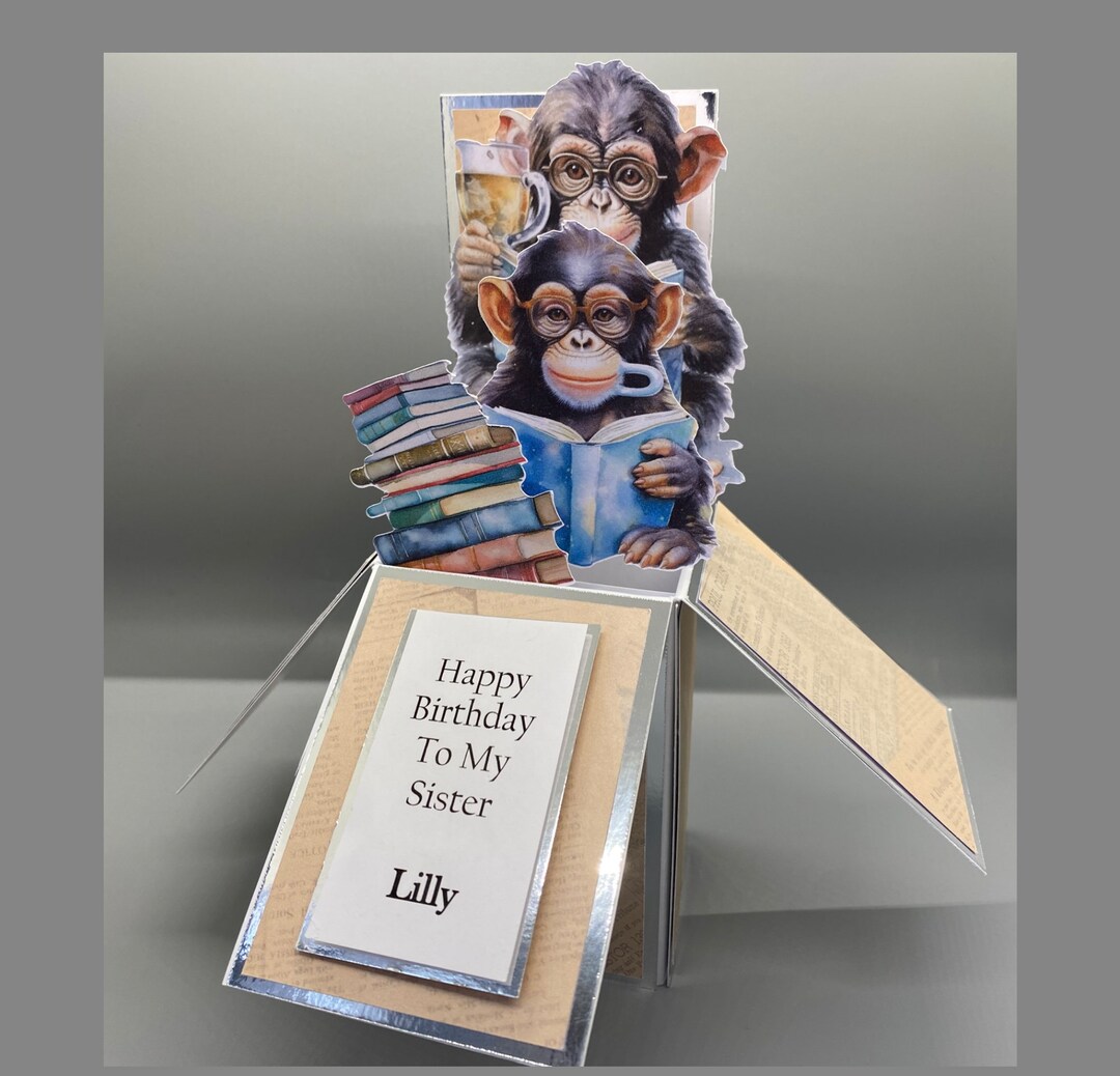 Personalised Monkey Pop up Box Card Chimp Birthday Card Birthday Card ...