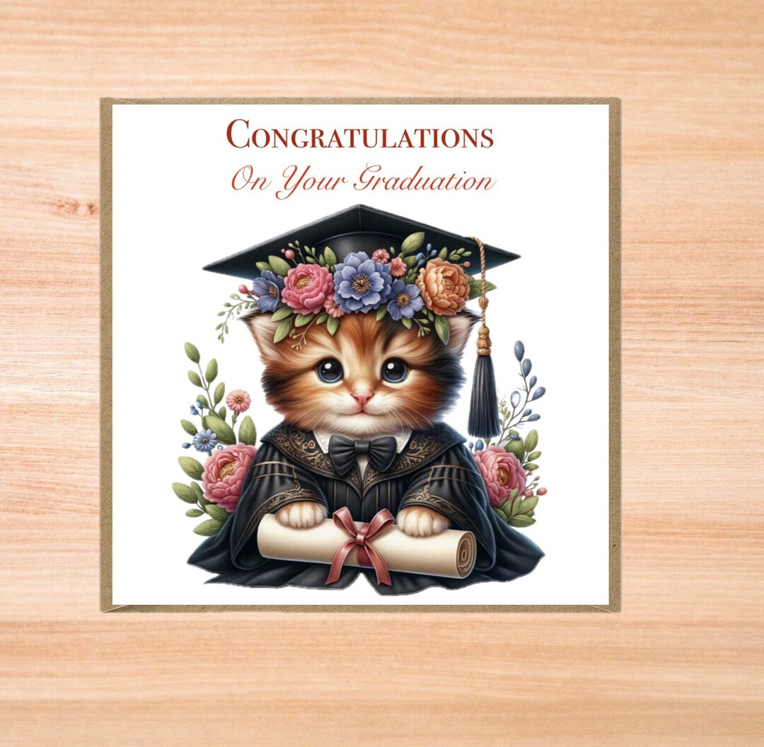 Kitten Graduation Card Graduation Greeting Card for Daughter Card for ...