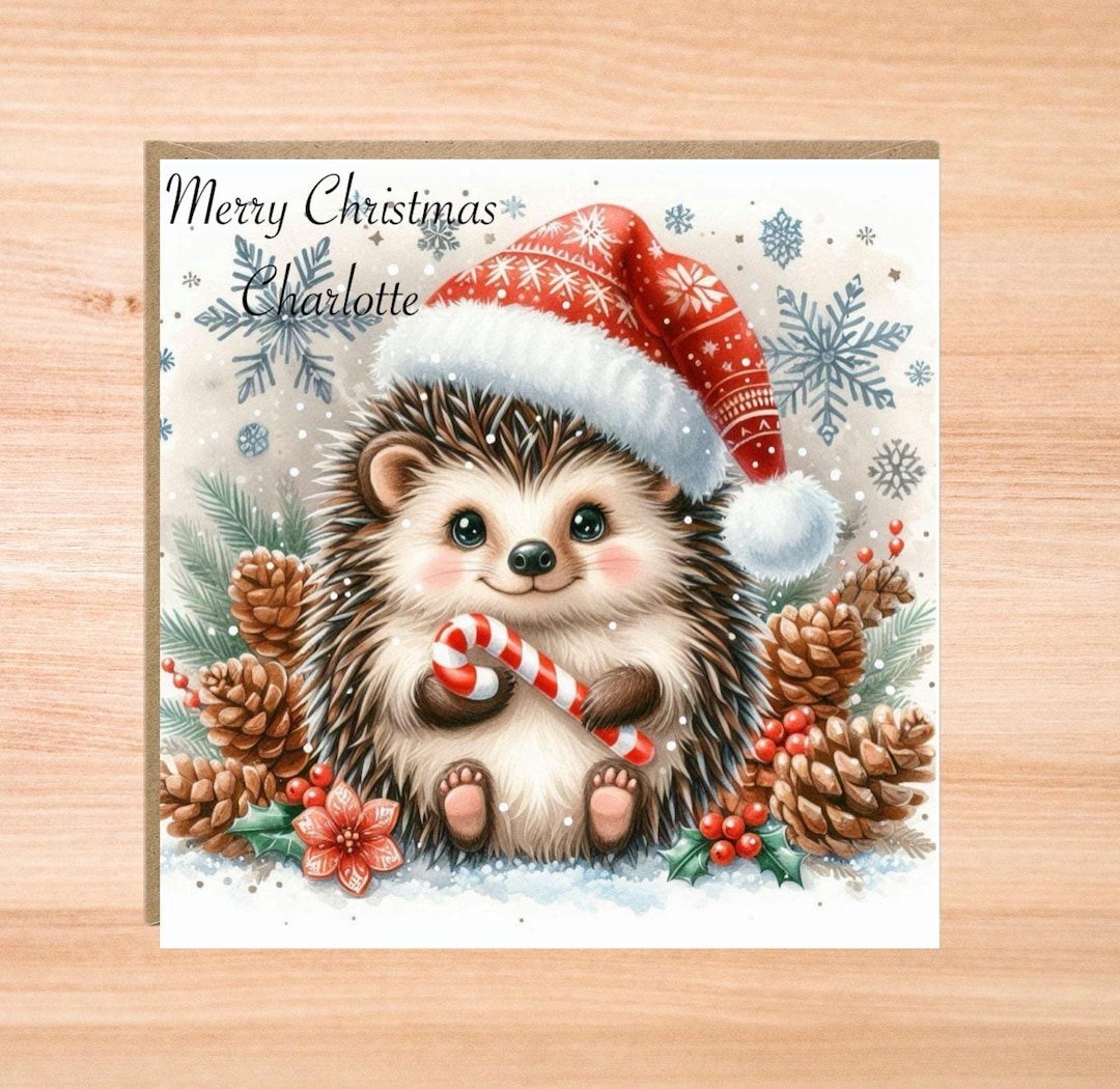 Personalised Cute Hedgehog Christmas Card Funny Card for Mum, for Dad ...