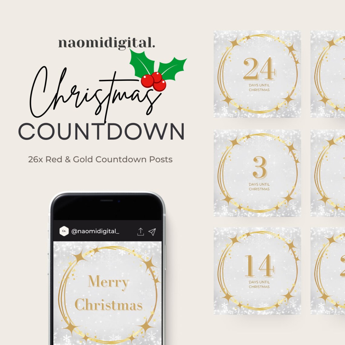 Christmas Countdown for Social Media Posts Instagram Pinterest Facebook ...