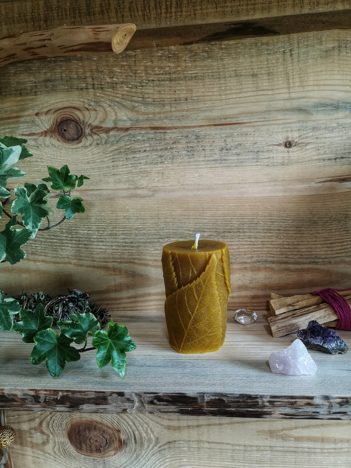 Beeswax Pillar Candle Leaf-shaped Pillar Pure Beeswax Candle - Etsy
