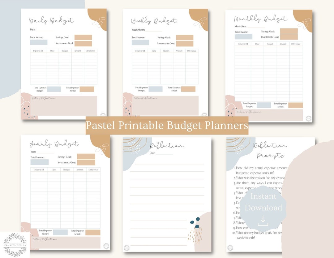 Pastel Printable Budget Planner Bundle Daily, Weekly, Monthly, Yearly ...