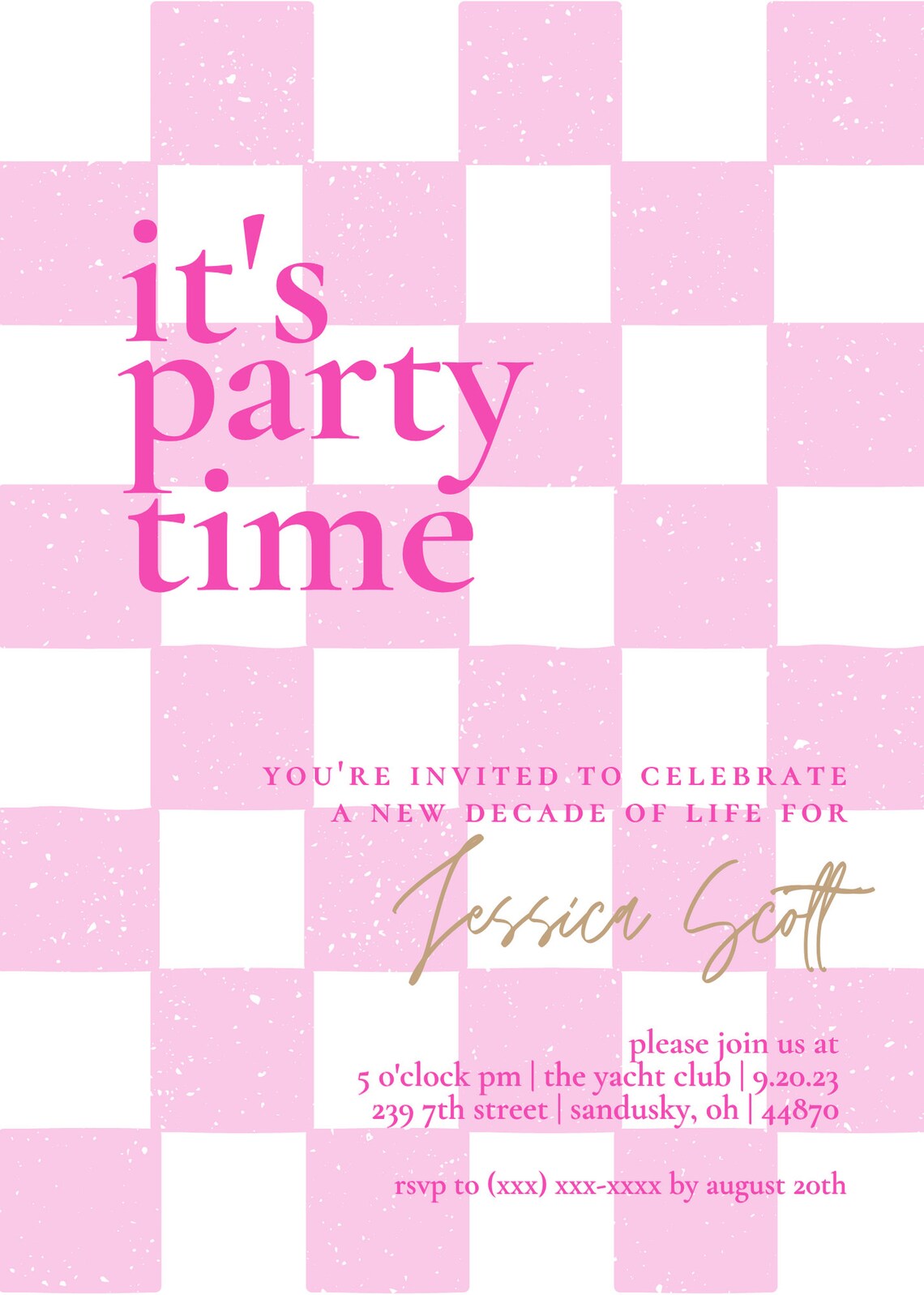 Birthday Invitation Modern fun Custom Template Pink Checkerboard ...