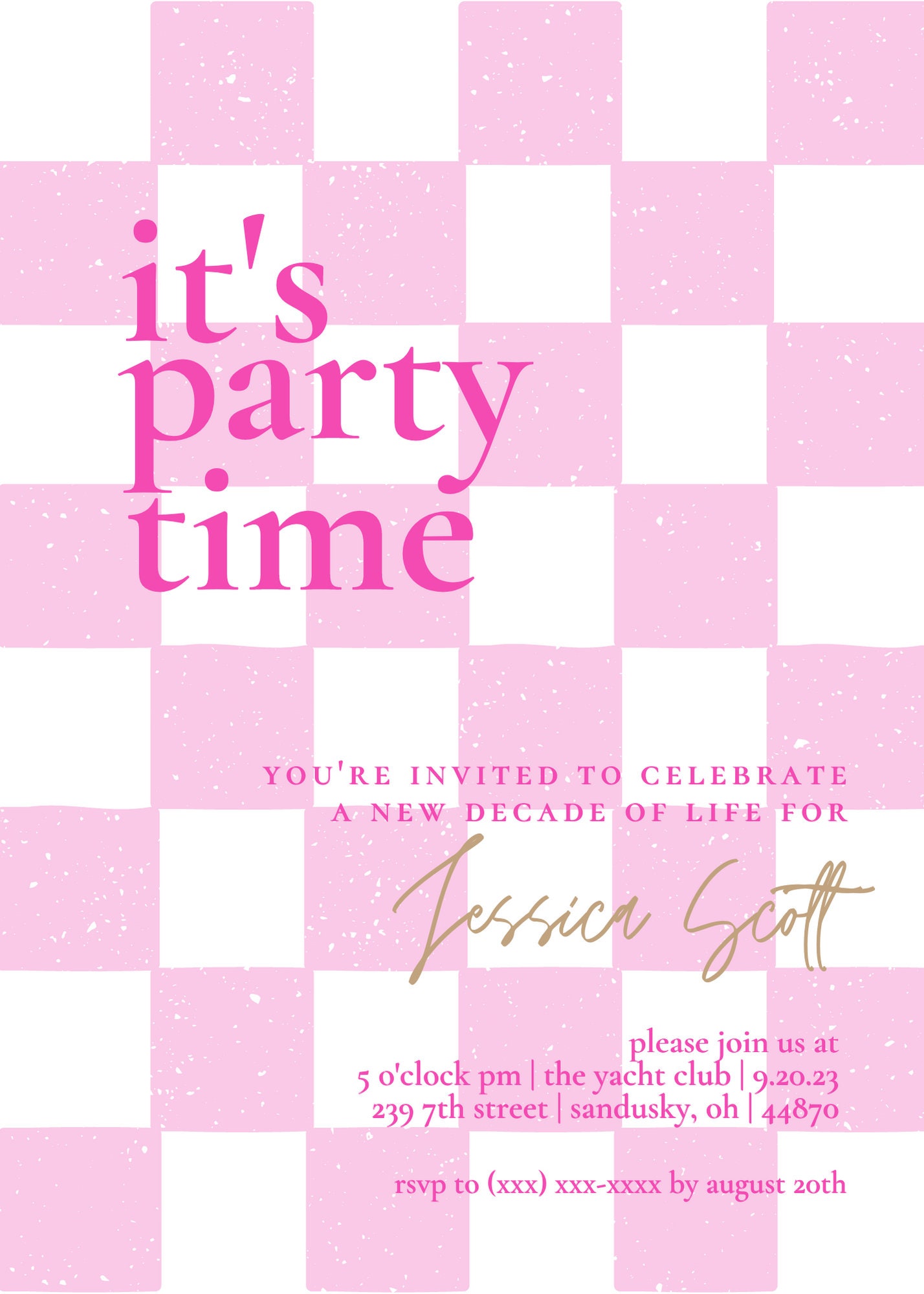 Birthday Invitation Modern fun Custom Template Pink Checkerboard ...