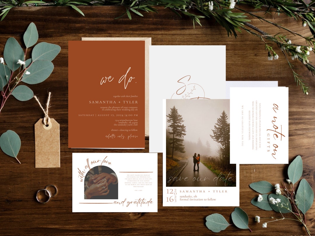 Wedding Stationary Bundle Modern Minimalist, Terracotta Boho Save the ...