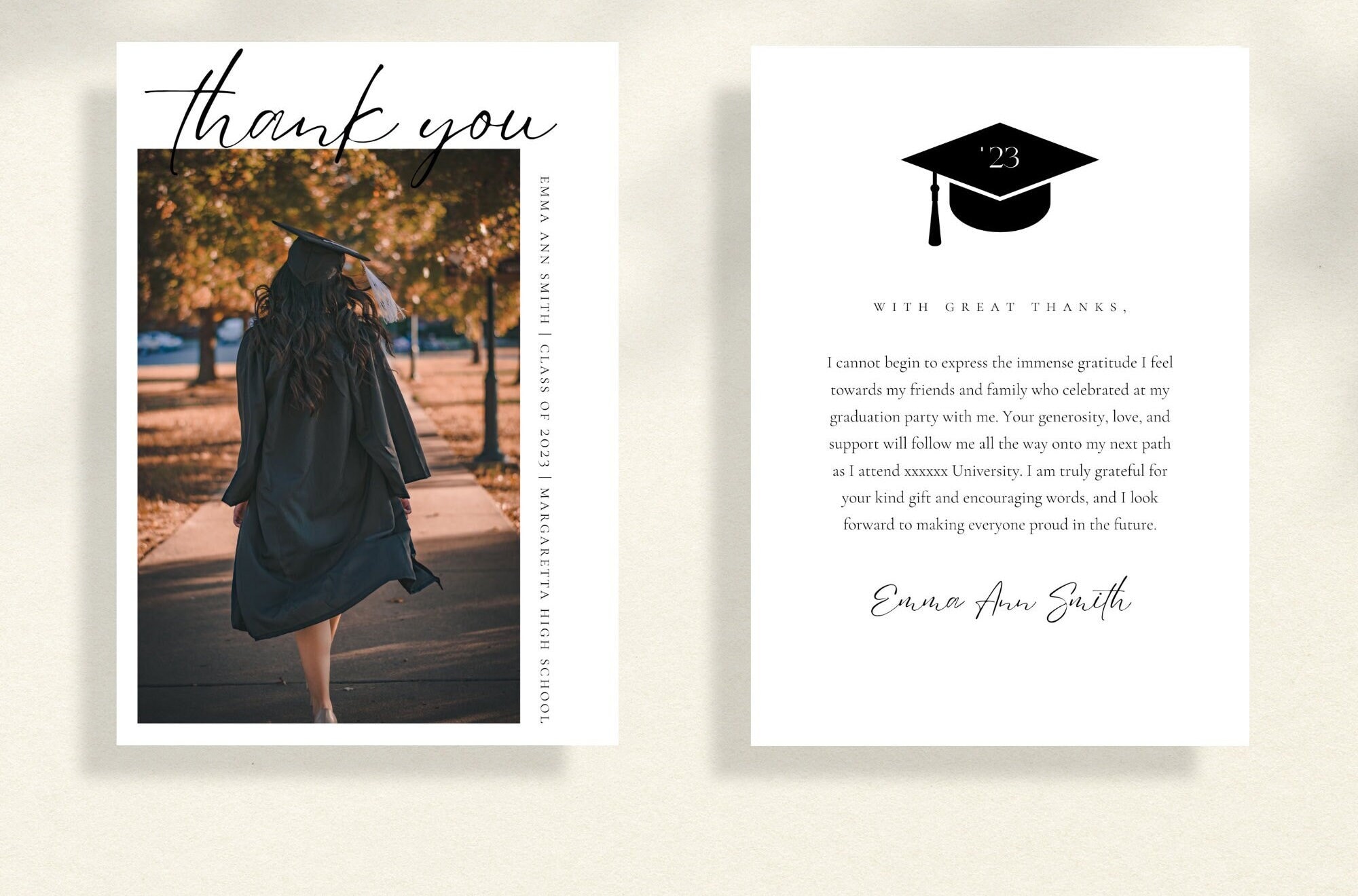 Graduation Party Thank You Card Modern Graduation Thank You Card Senior ...