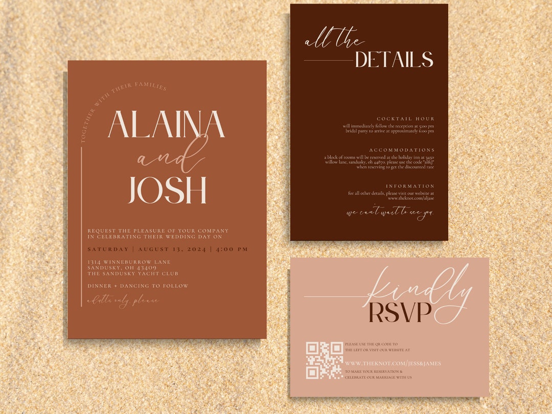 Terracotta Wedding Invitation Suite: Modern Minimalist Design (instant ...