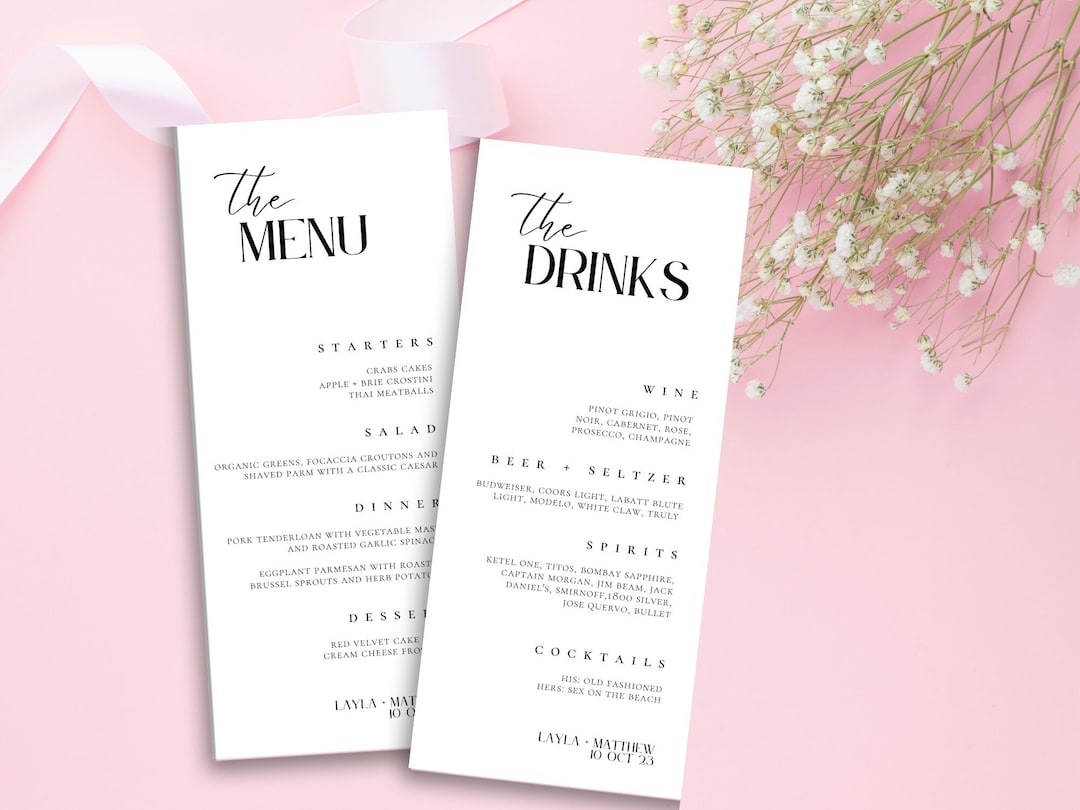Wedding Food + Drink Menu Bundle | Modern Minimalist Menu | Simple ...