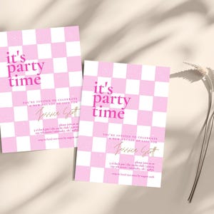 Birthday Invitation | Modern +fun | Custom Template | Pink Checkerboard ...