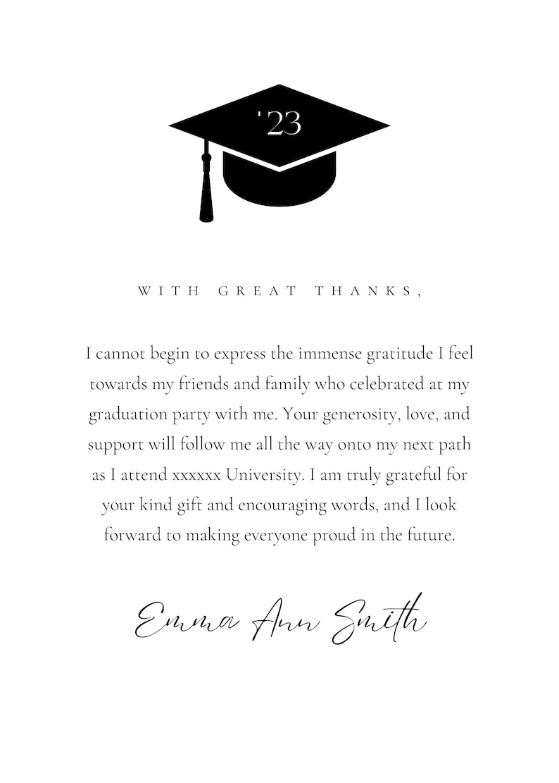 Graduation Party Thank You Card Modern Graduation Thank You Card Senior ...