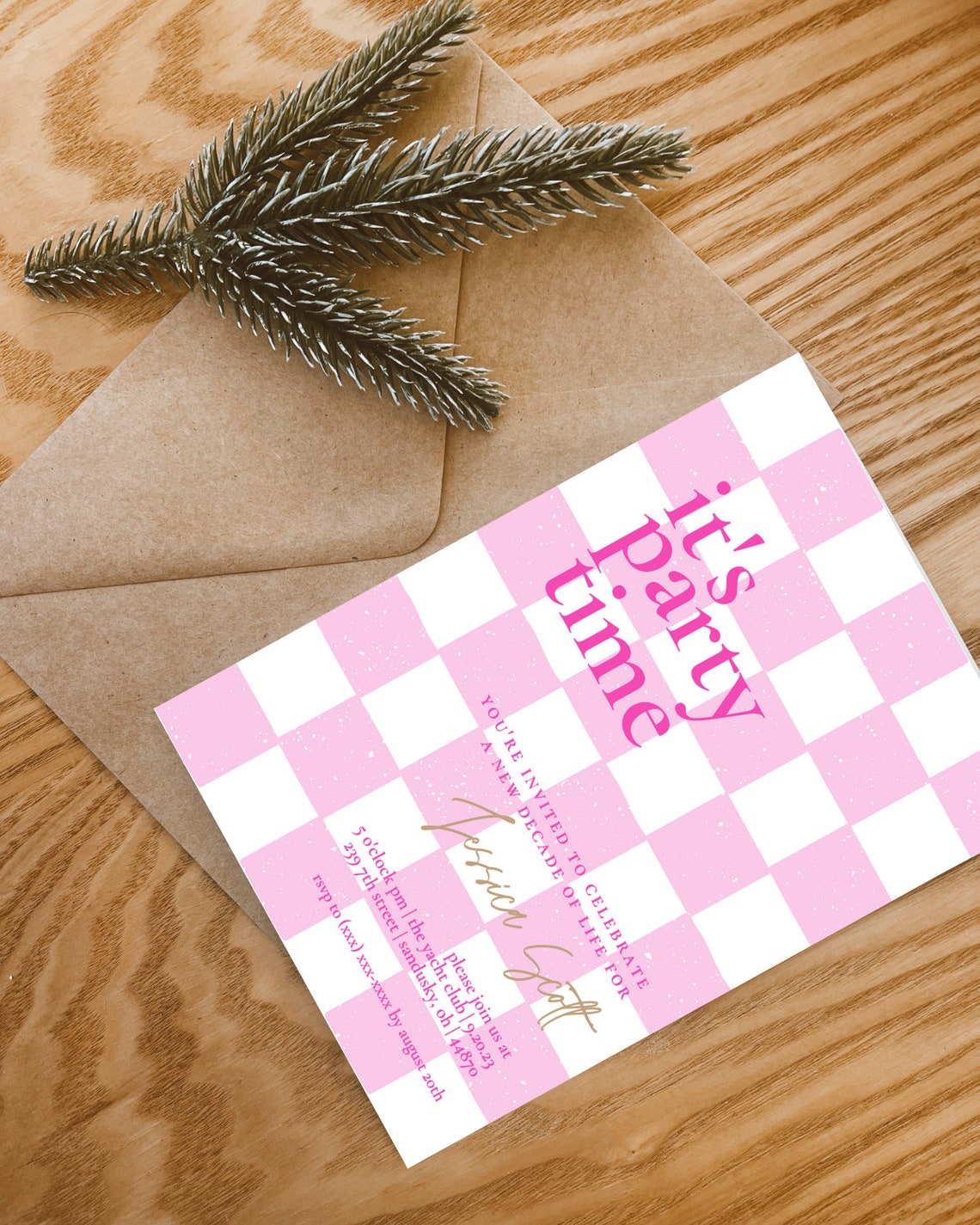 Birthday Invitation | Modern +fun | Custom Template | Pink Checkerboard ...