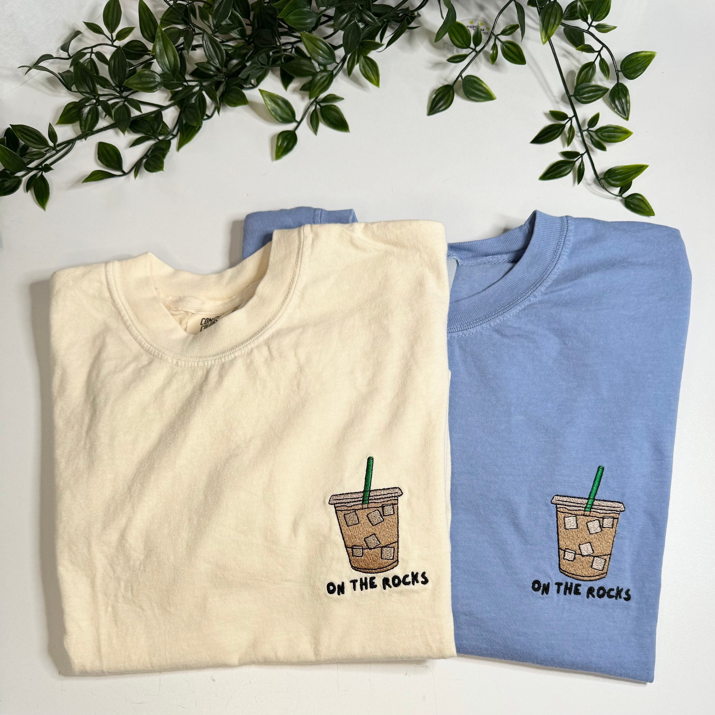 Embroidered Ice Coffee T-shirt, on the Rocks Iced Coffee Shirt, Coffee ...