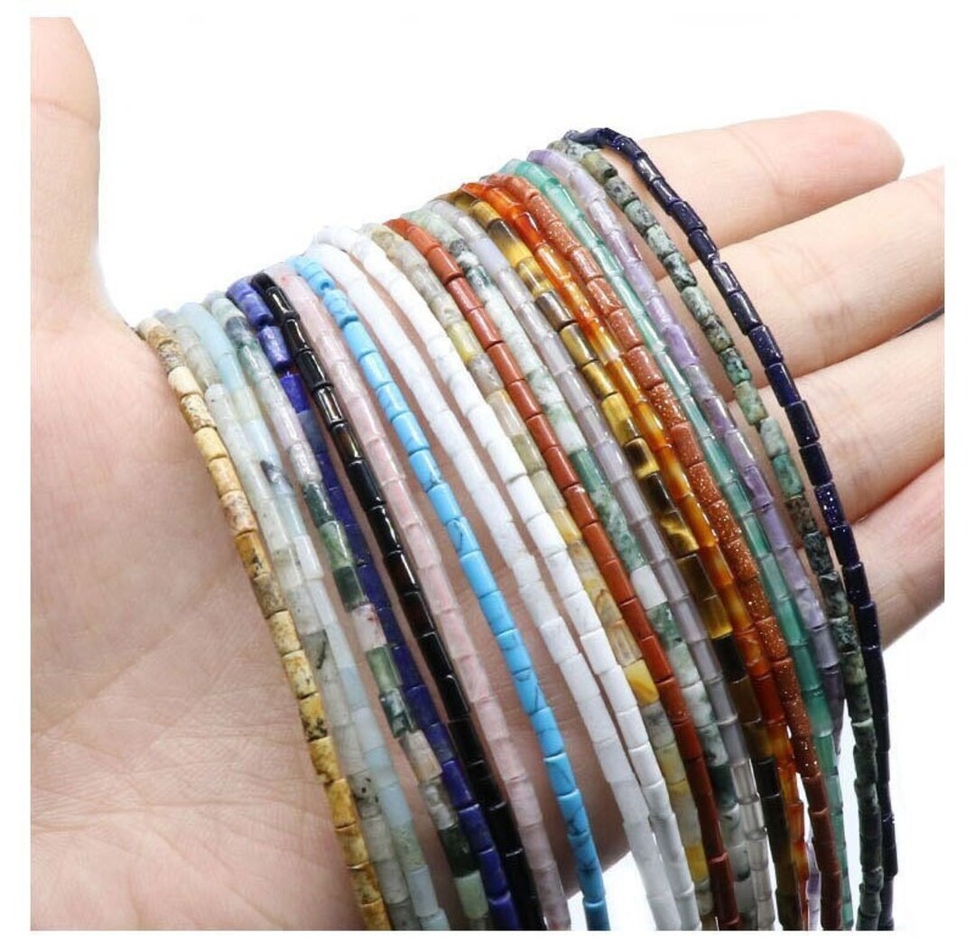 2X4MM Natural Stone Tiny Round Tube Beads Healing Energy Gemstone Loose ...