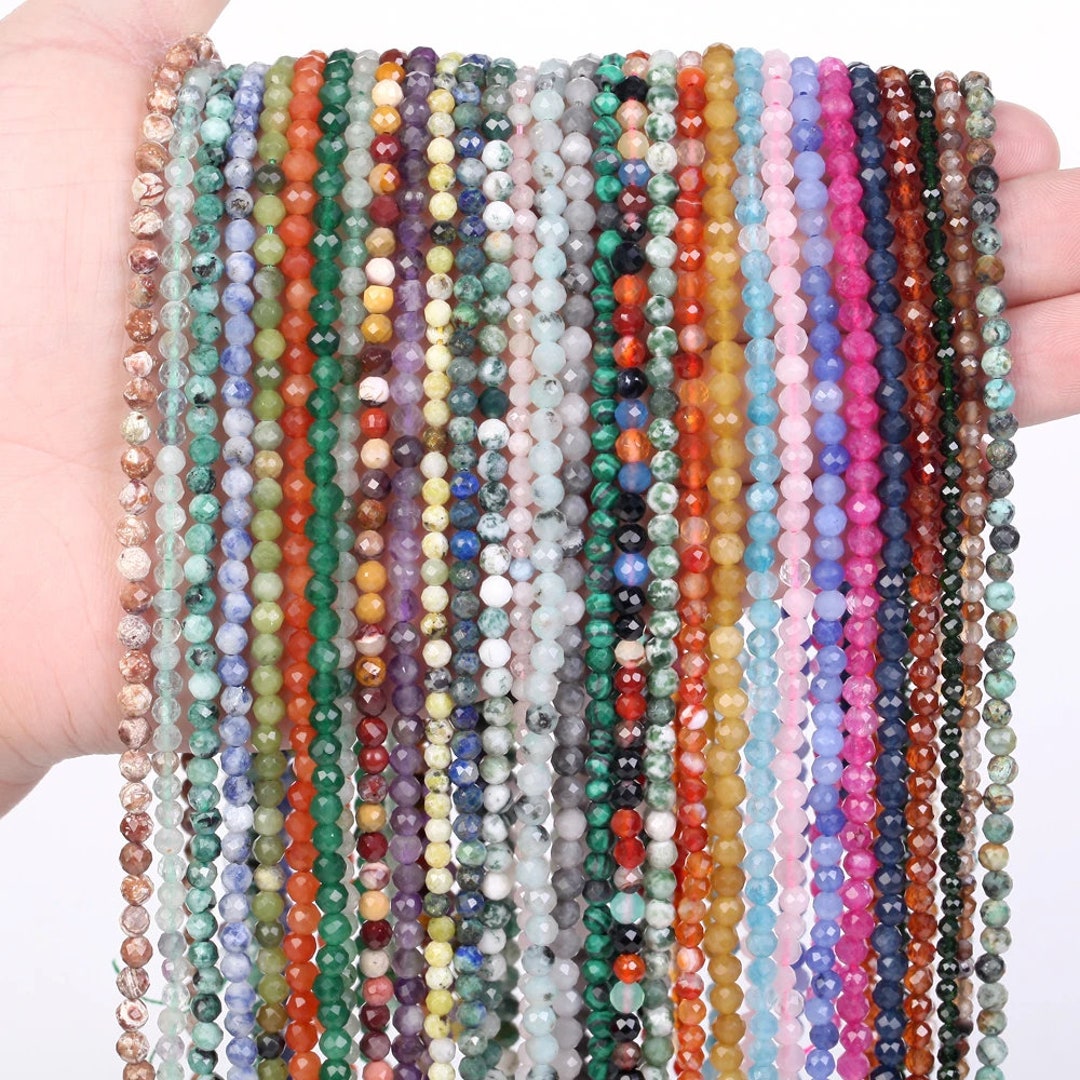 Natural Gemstone Tiny Small Bead 2mm 3mm 4mm Faceted Round Seed Bead ...