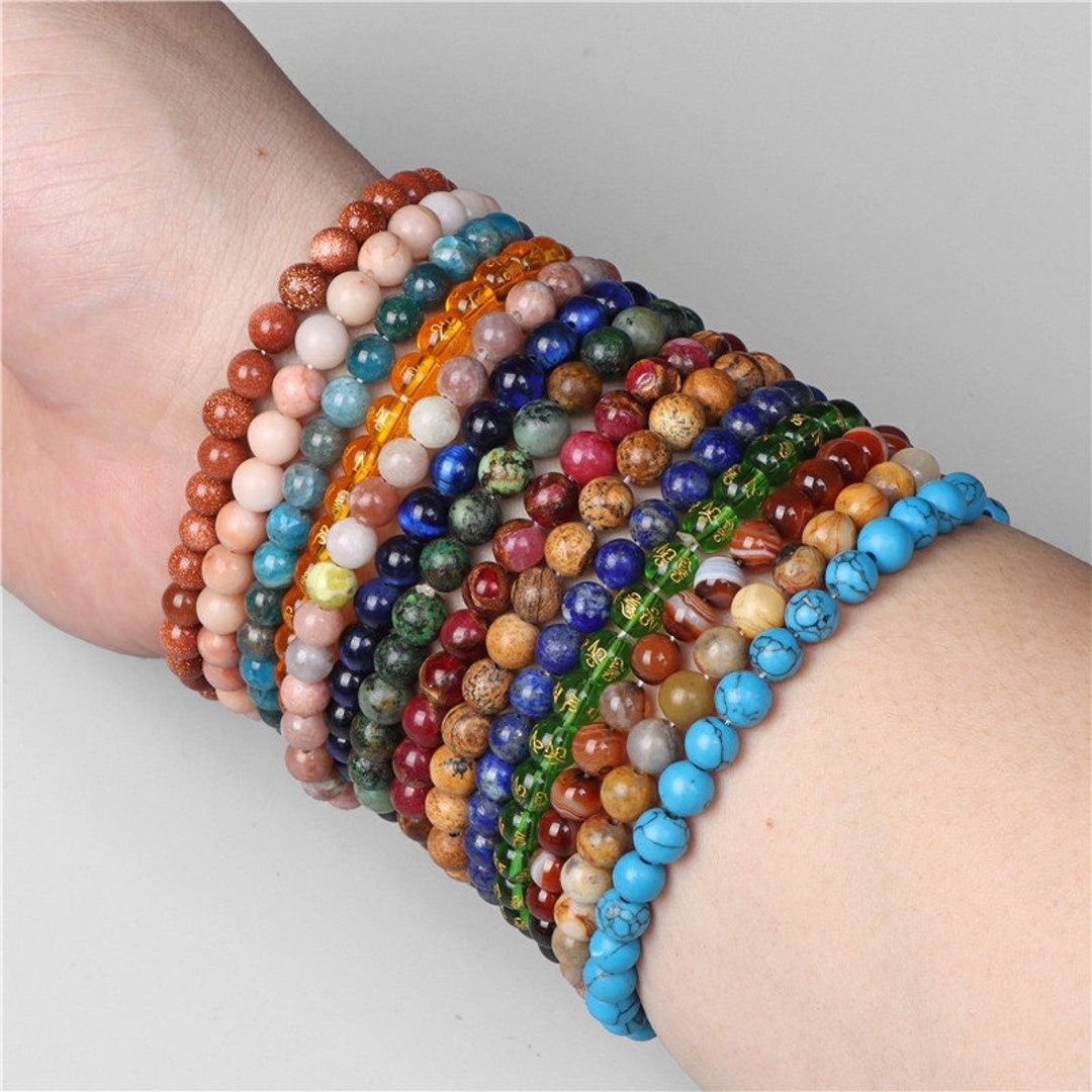 6mm Crystals Beads Bracelet, Handmade Men Women Stretchy Bracelet ...