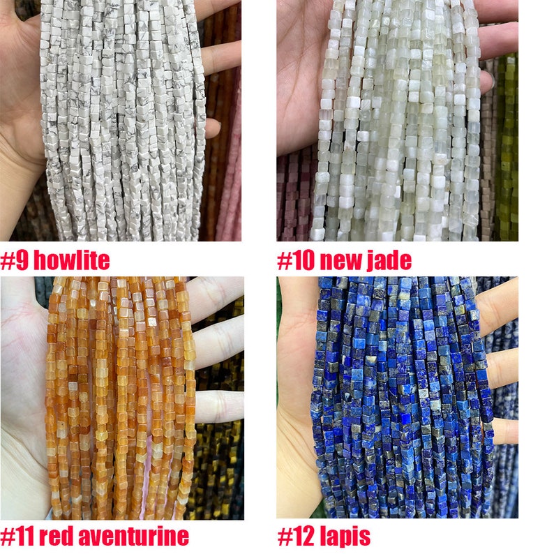 4x4mm Natural Gemstone Cube Shape Beads Healing Energy Gemstone Loose ...