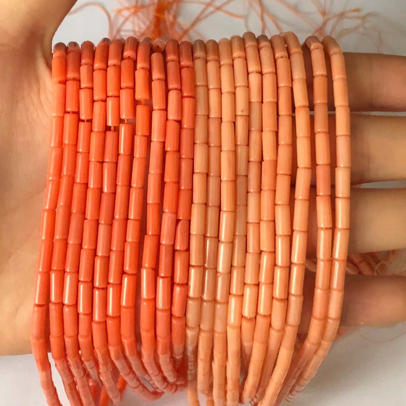 Natural Bamboo Coral Bead Orange 3x7mm Tube Loose Shape Beads Healing ...
