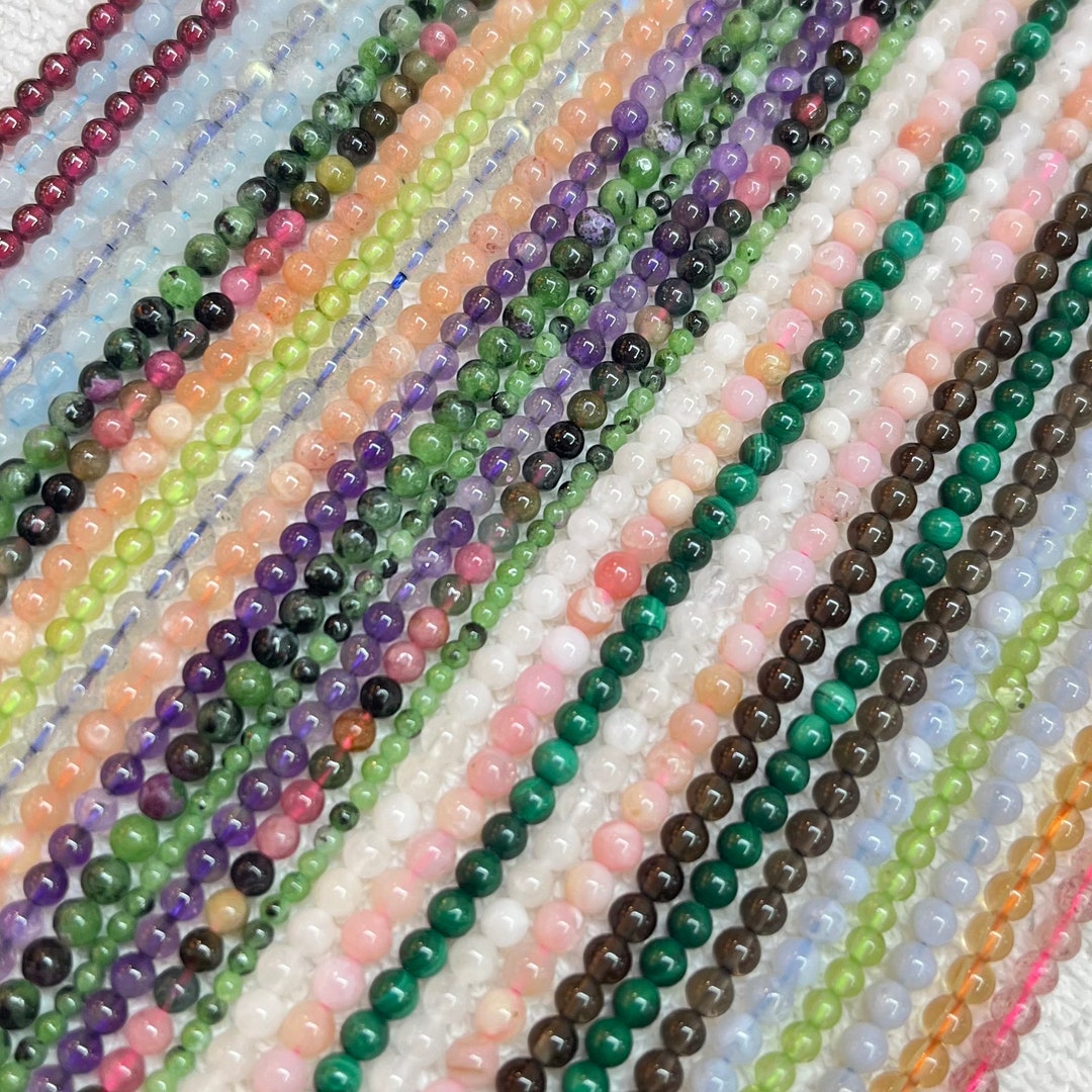 Natural Gemstone Beads 2mm 3mm 4mm Small Round Smooth Loose Spacer ...