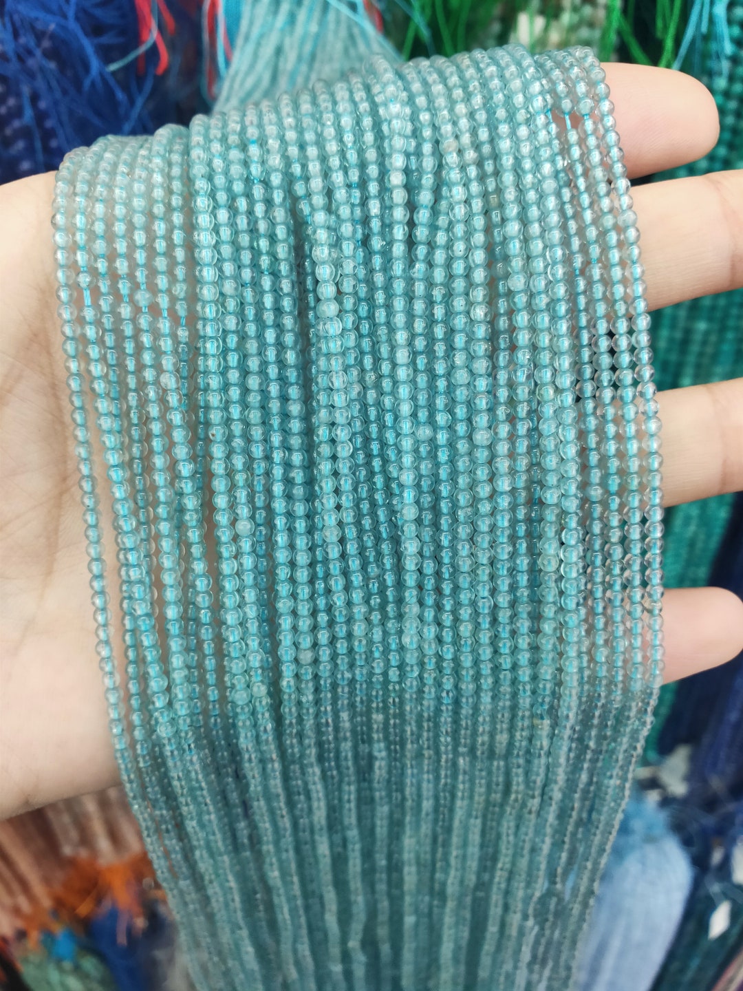 Natural Blue Apatite Round Beads Small Size Gemstone Round Loose Bead ...