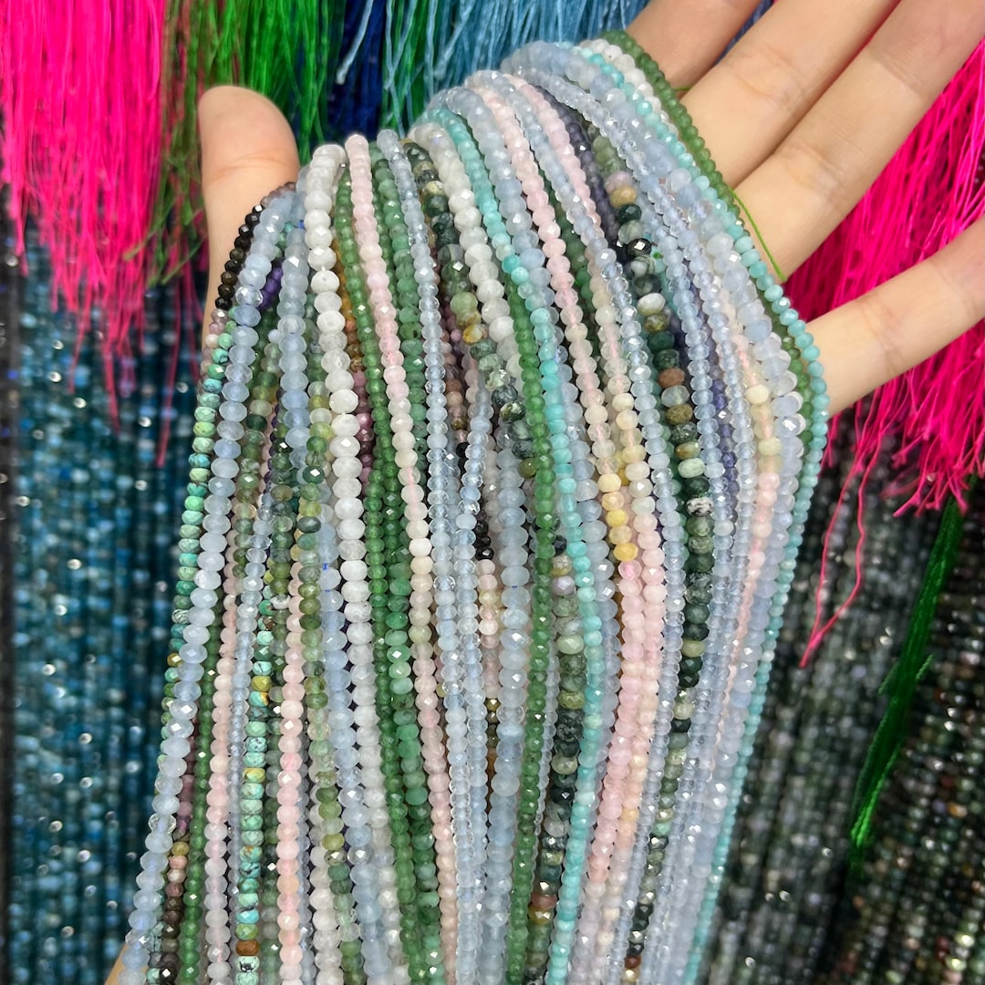 Natural Gemstone Tiny Small Bead Rondelle Faceted Loose Beads Seed Bead for Bracelet Necklace ...