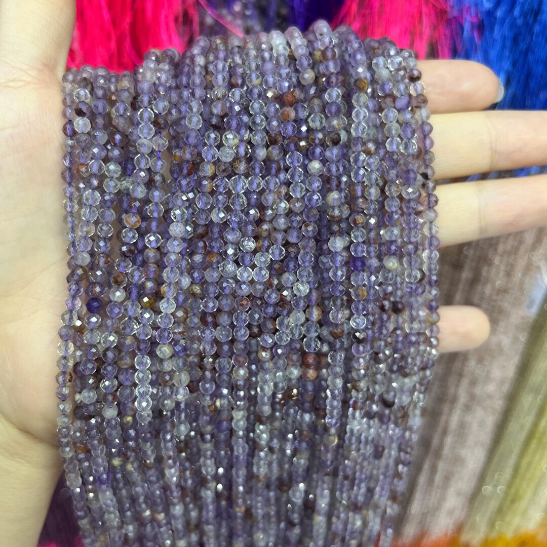 Natural Purple Phantom Quartz Beads 3mm 4mm Faceted Round Tiny Gemstone ...