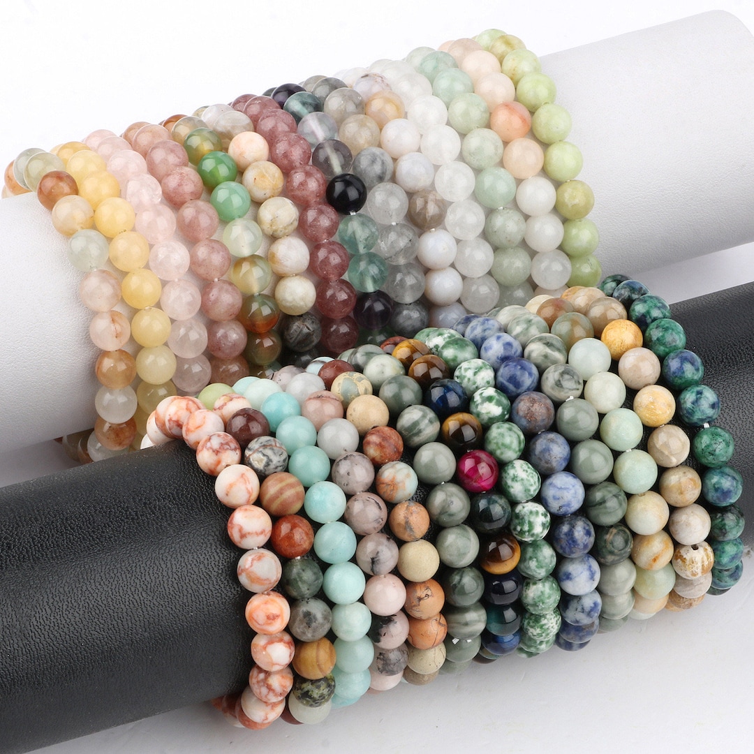 70 Kinds of Gemstone Bracelet 4mm 6mm 8mm 10mm Round Bead Stretchy ...