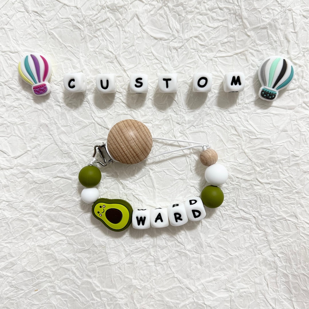 Personalised Avocado Hot Air Balloon Rainbow Pacifier Clip Dummy Clip ...