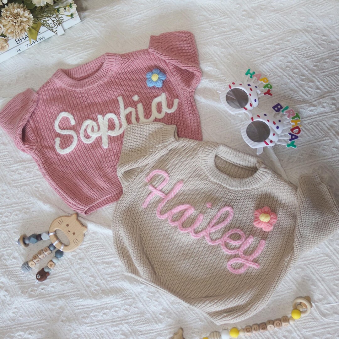 Personalized Baby Name Sweater, Hand Embroidered Children Sweatshirt ...