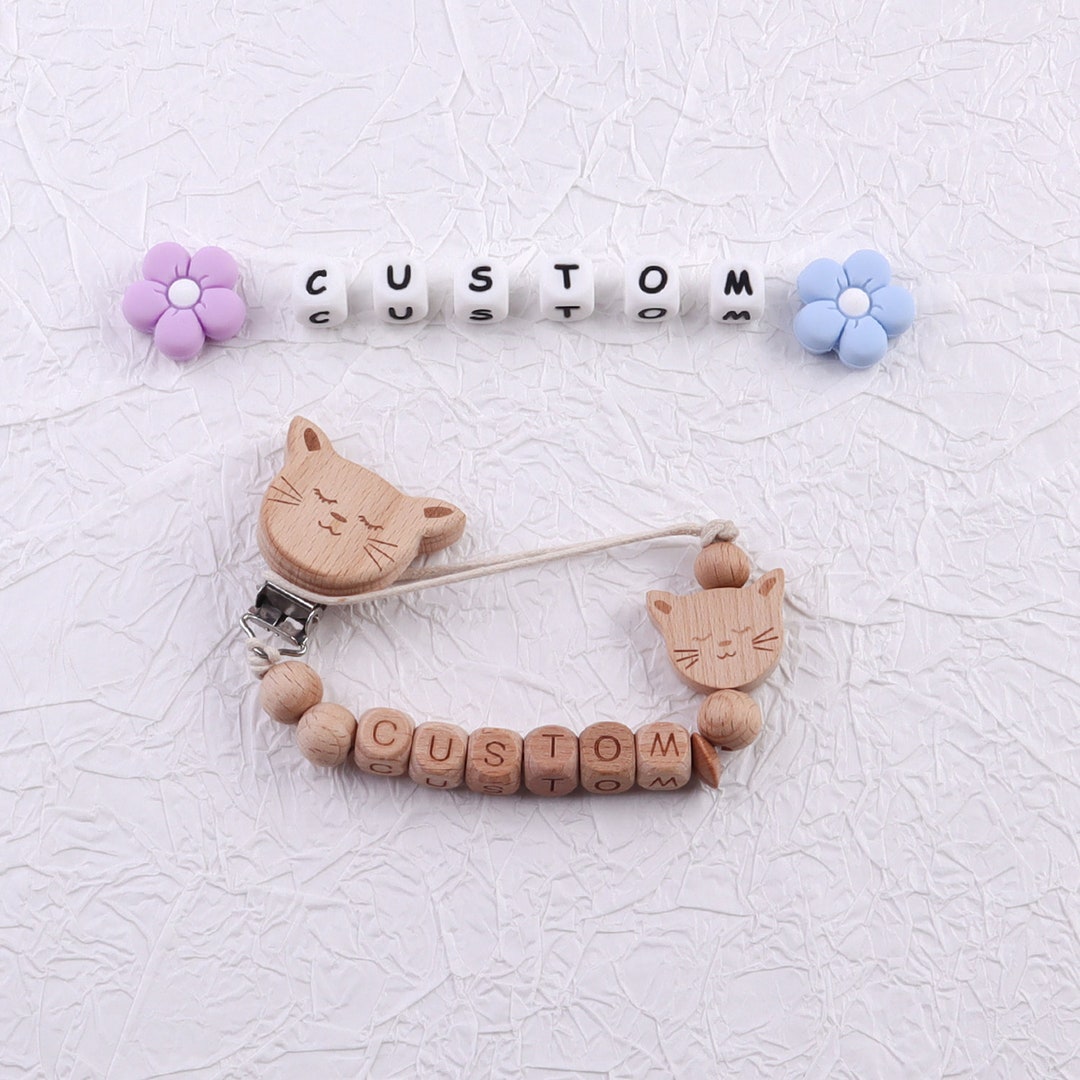 Personalised CAT Bird Star Lion Moon Rabbit Cloud Rainbow Pacifier Clip ...