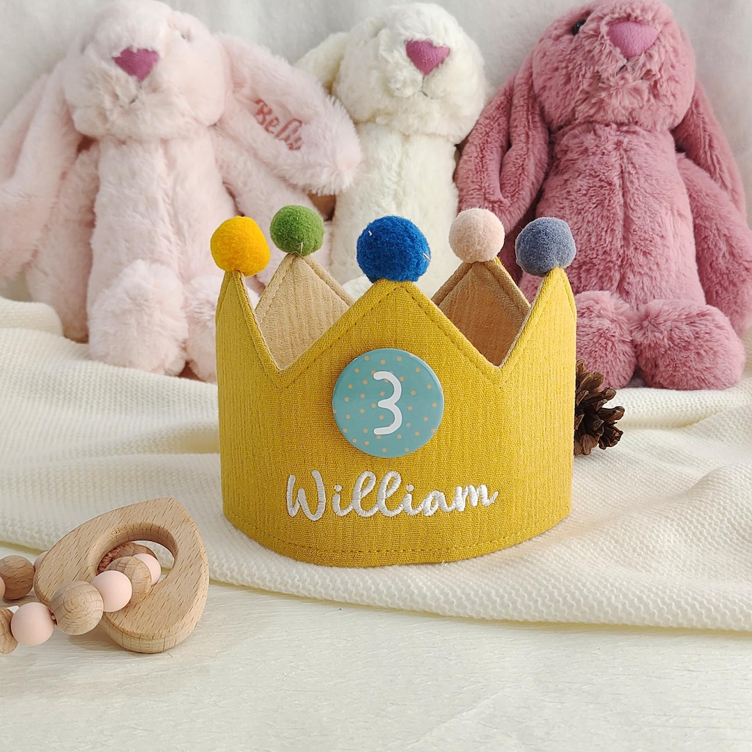 Hand Embroidered Toddler/baby Birthday Crown, Custom Name Birthday ...
